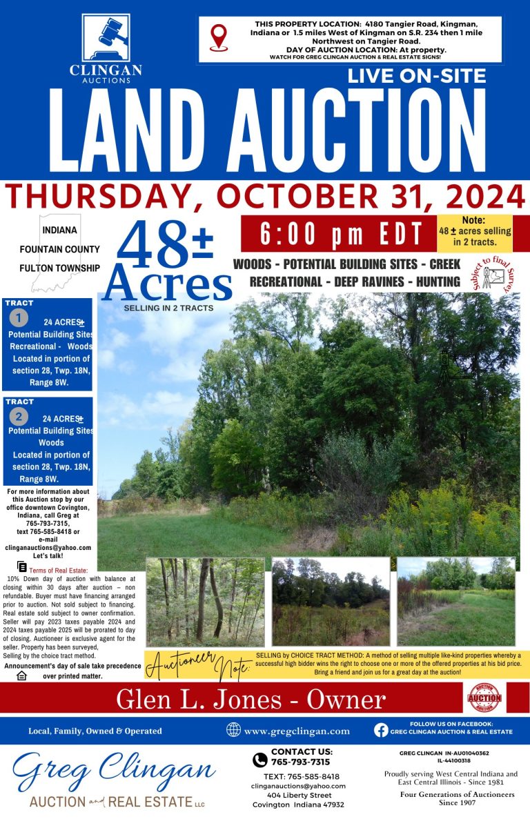 Upcoming Auctions - GREG CLINGAN AUCTIONS